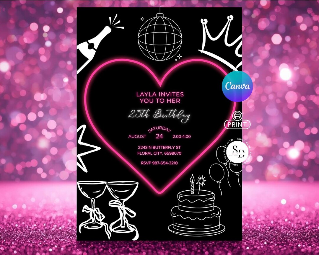 Girls Night Birthday Party Invite - Pink Glam Birthday Invitation - Etsy