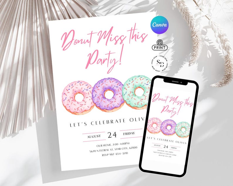 Donut Birthday Invitation – Sweet Theme Party Template (digital ...