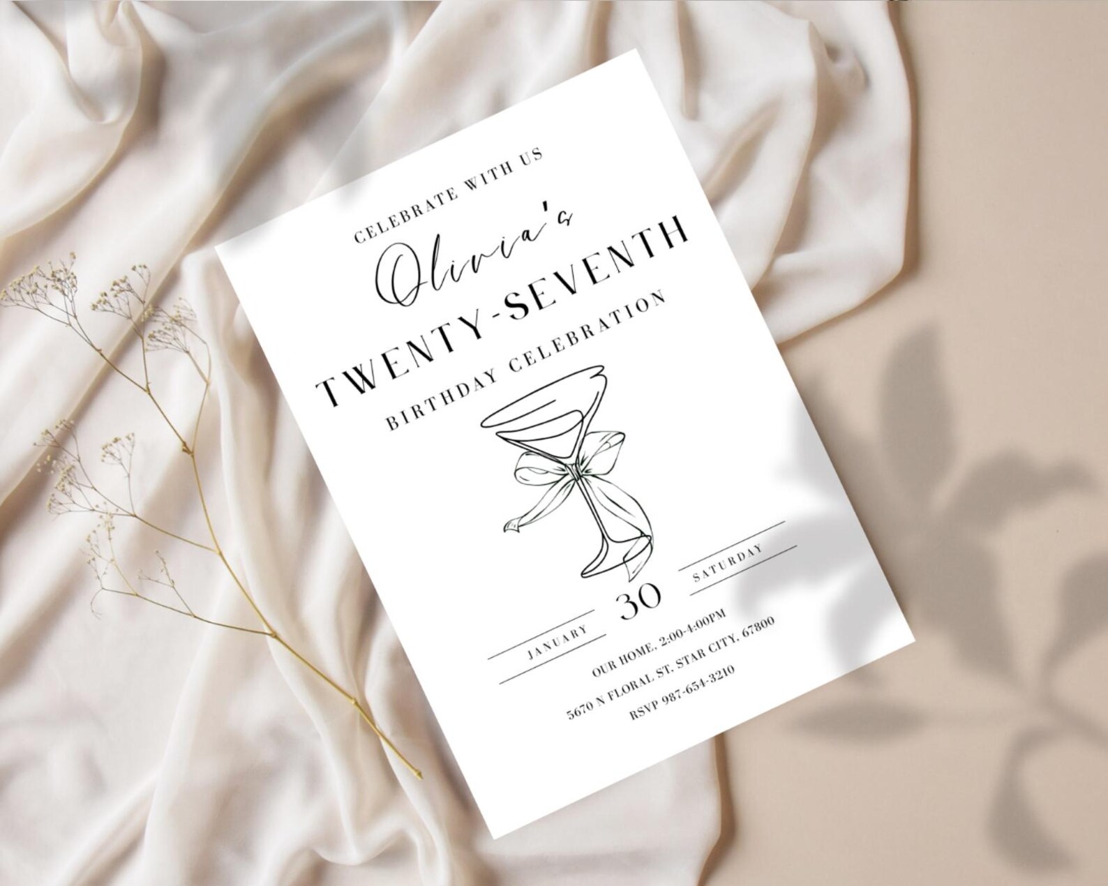 Classy Cocktail Birthday Invitation Template | Elegant Editable Women’s ...
