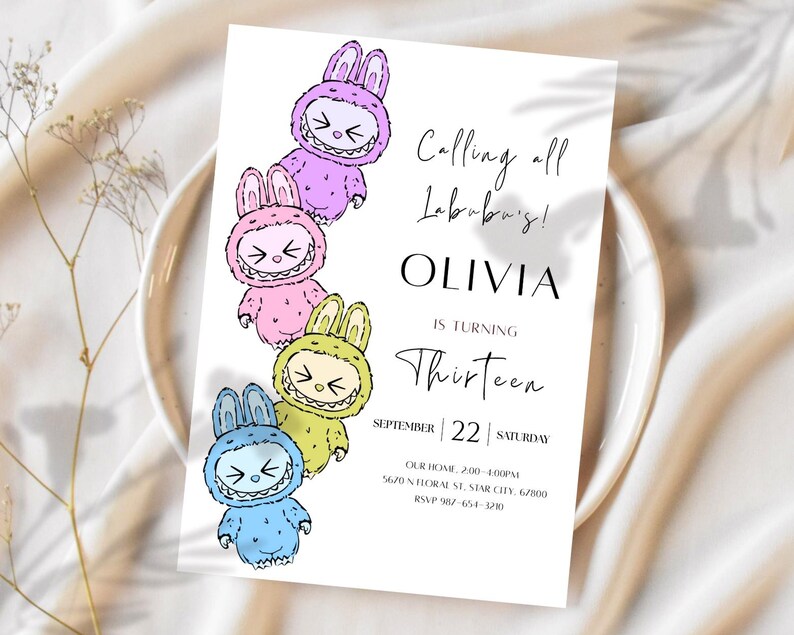 Labubu Birthday Invitation Template | Editable Party Invite (instant ...