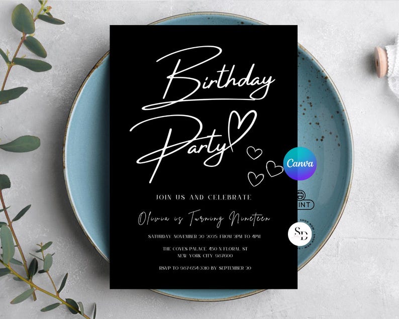 Heart Birthday Invitation Template - Modern Elegant Cursive Teen Girl ...