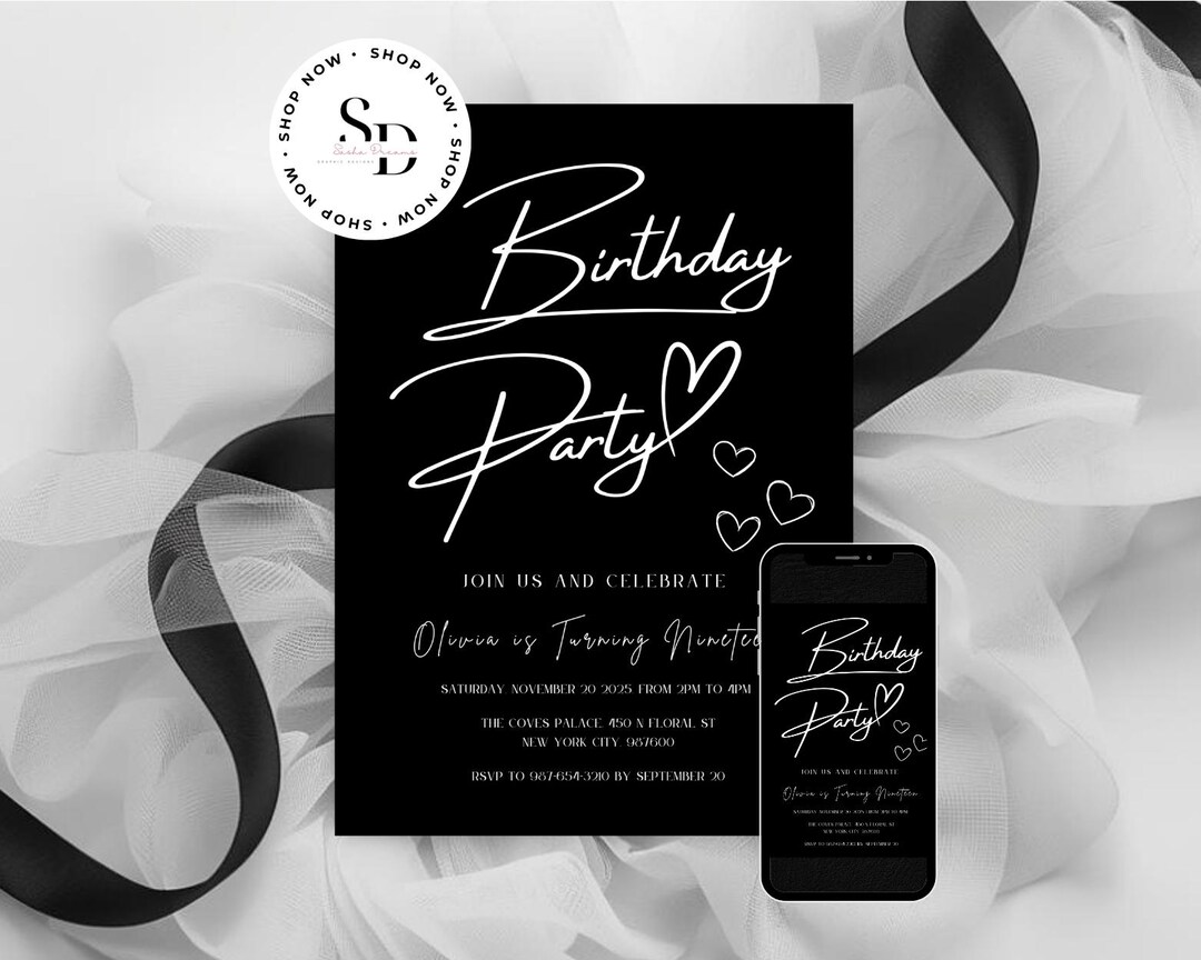 Heart Birthday Invitation Template - Modern Elegant Cursive Teen Girl ...