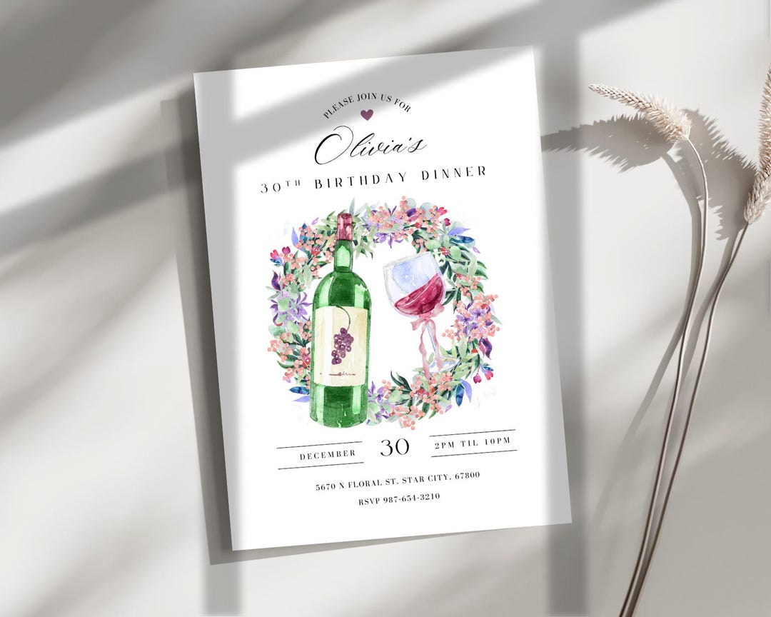 Women’s Dinner Party Birthday Invitation Template | Elegant Wine and ...