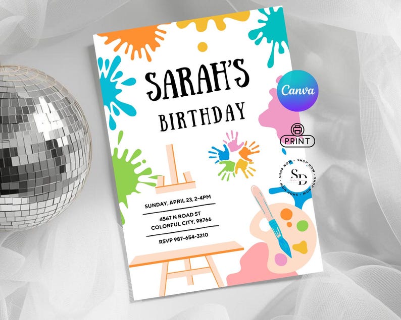 Editable Kids Artist Birthday Party Invite - Printable Digital Painting ...