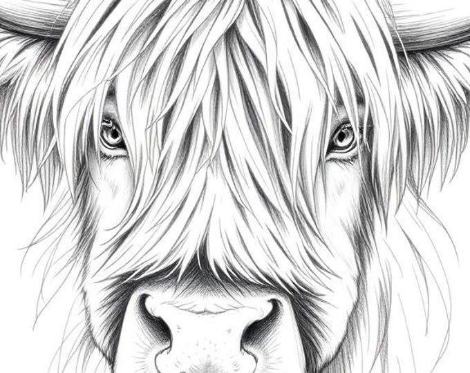 8 Different Images Black and White Sketch Highland Cow Rice Paper ...