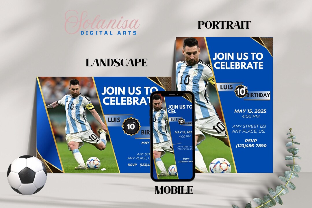 Messi Birthday Invitation, Soccer Birthday Invitation, Editable ...