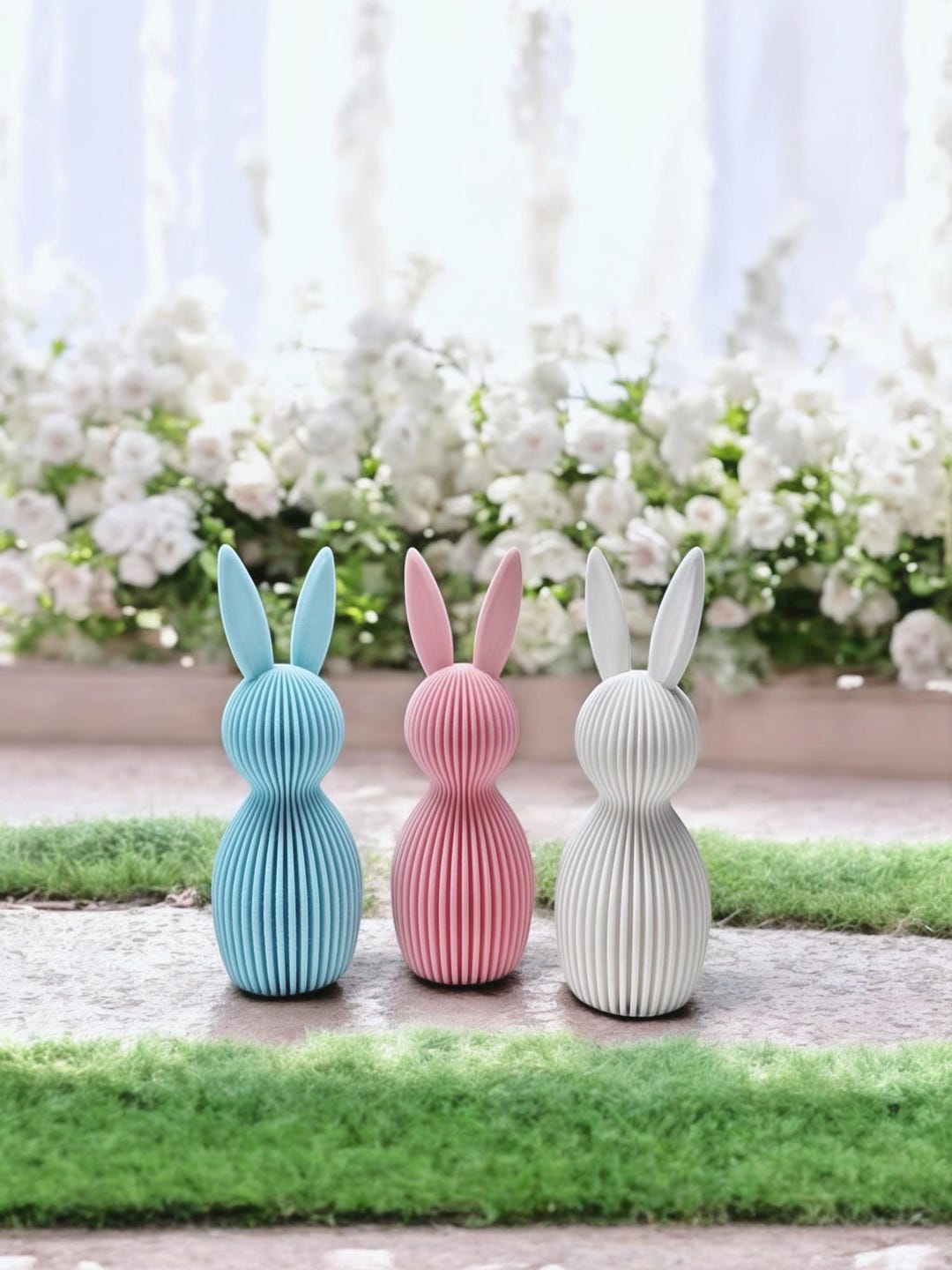 3-pack Easter Bunny Figurines – Minimalist Ribbed Rabbit Sculpture for ...