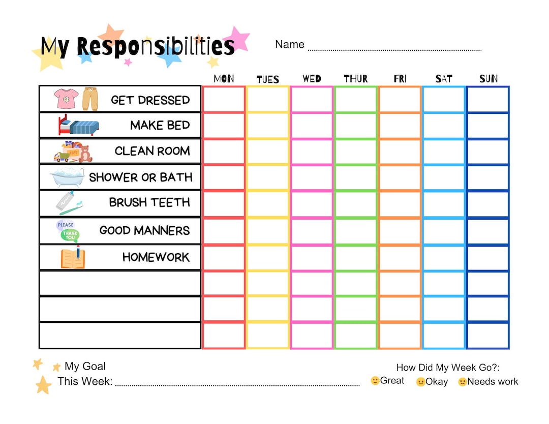 Responsibility Chart for Kids - Etsy