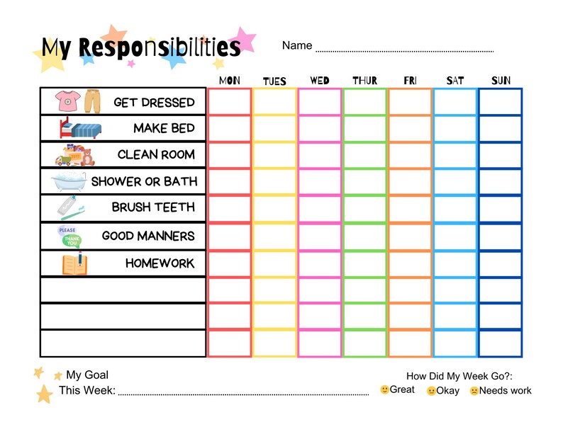 Responsibility Chart for Kids - Etsy
