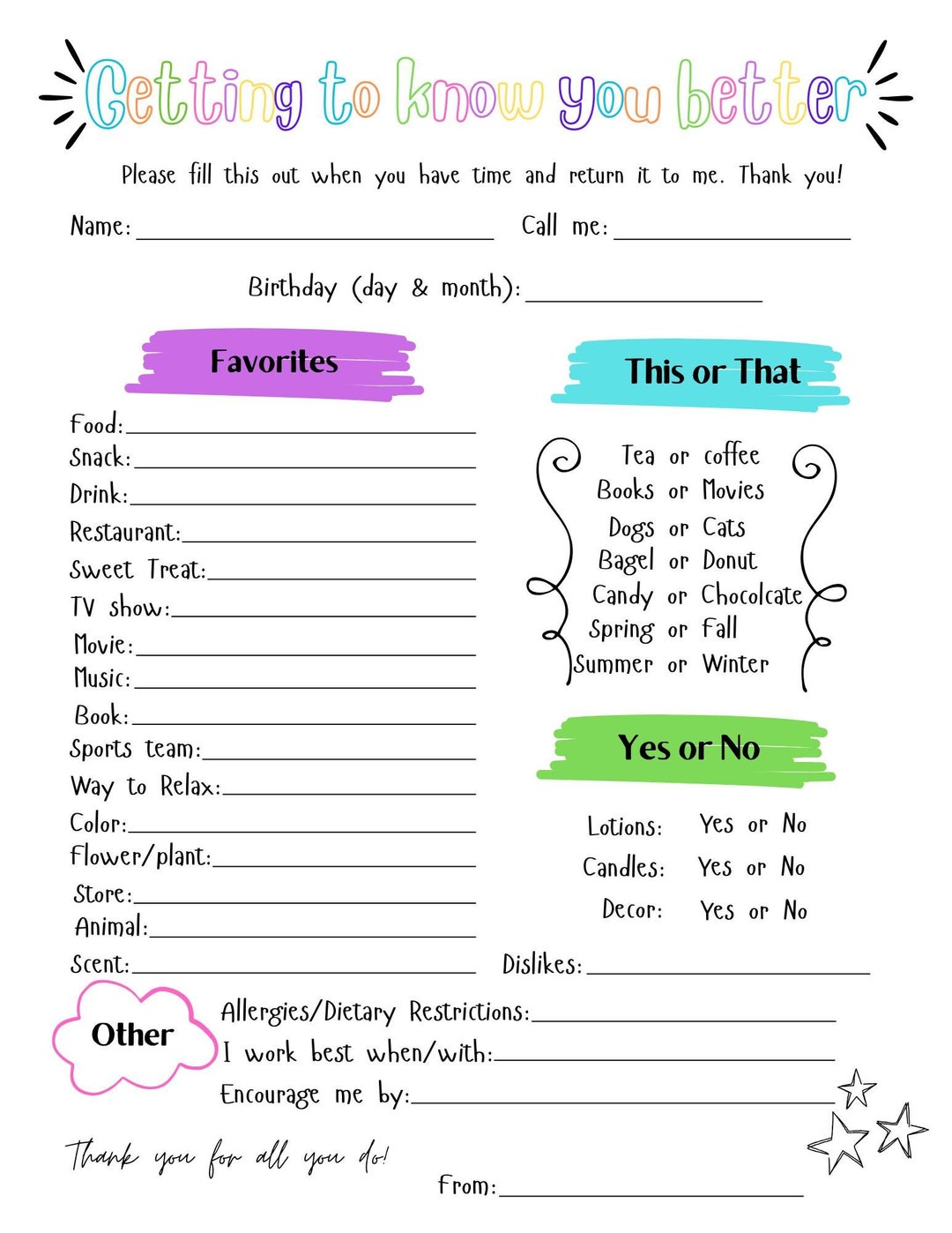 Getting to Know You Printable - Etsy