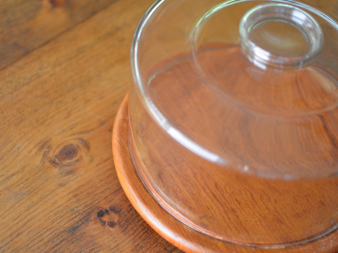 Vintage Teak Cake Plate With Glass Cloche: Mid-century Dessert Display ...