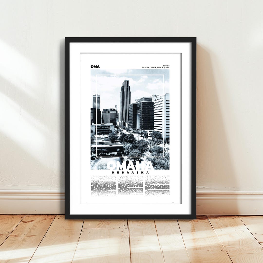 Omaha Print - Black & White Wall Art, Minimalist Travel Poster, Omaha ...