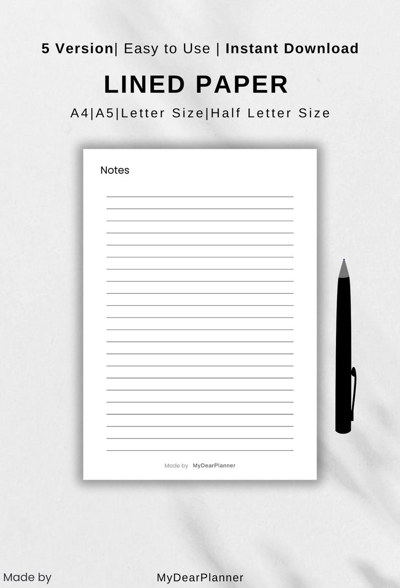 Printable Lined Paper | A4, A5, Letter Sizes (digital Download) - Etsy