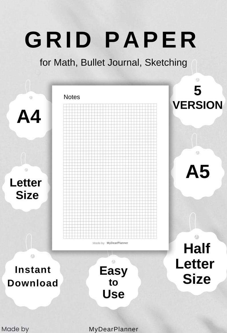 Printable Grid Paper PDF | Digital Squared Paper for Math | Bullet ...
