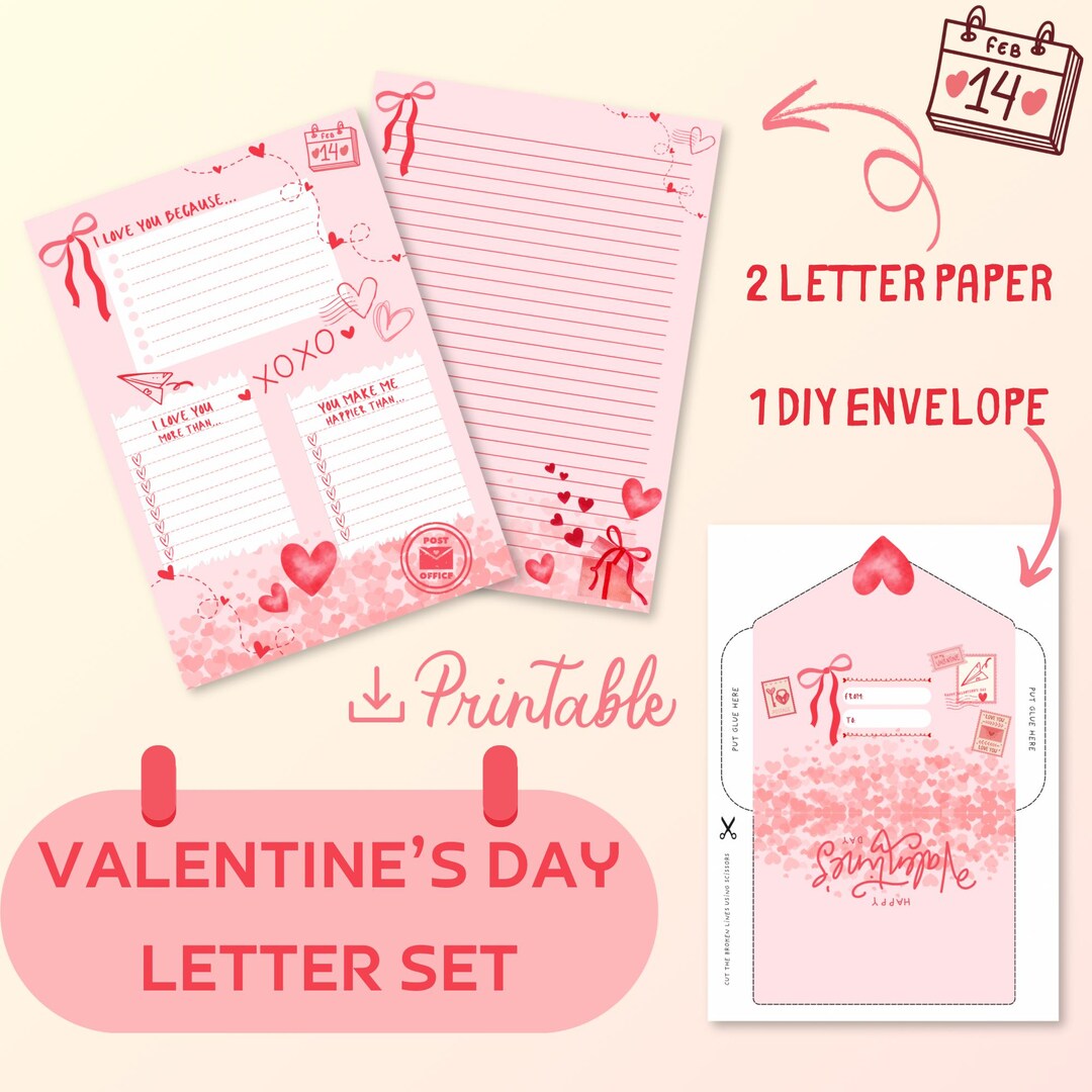 Printable Valentine’s Day Letter Set, DIY Love Letter, DIY Envelope ...