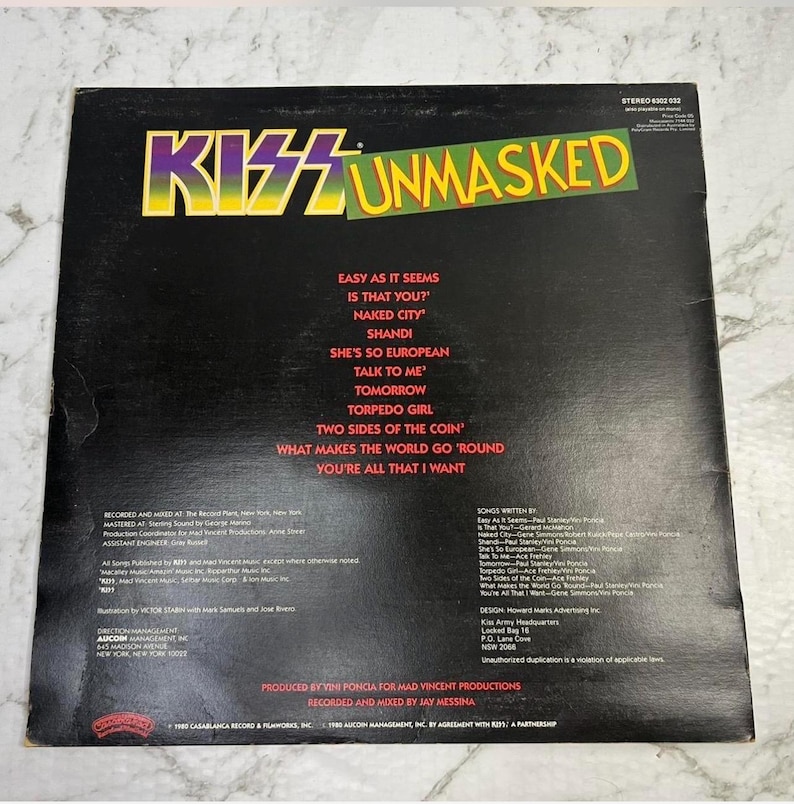 1976 KISS Unmasked Vinyl Album - Etsy