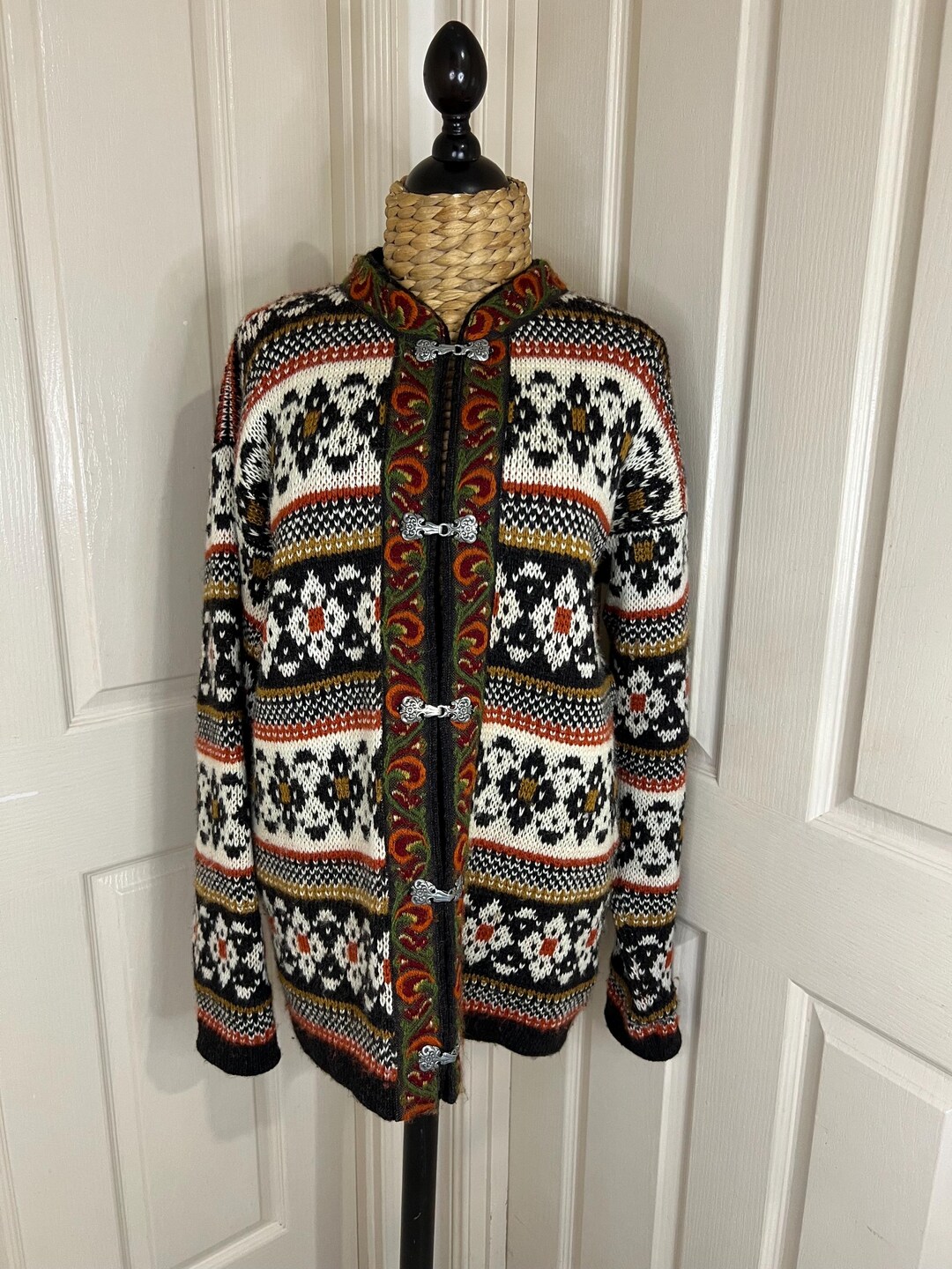 Incredible 1970s Vintage Norwegian Wool Cardigan With Silver Clasp ...