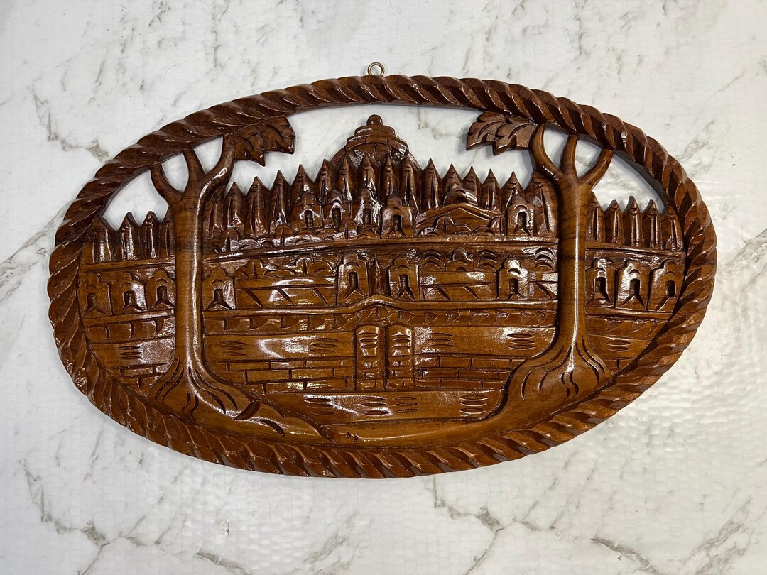 Rare Mid Century Vintage Indo Wood Carving of Borobudur Temple, a ...