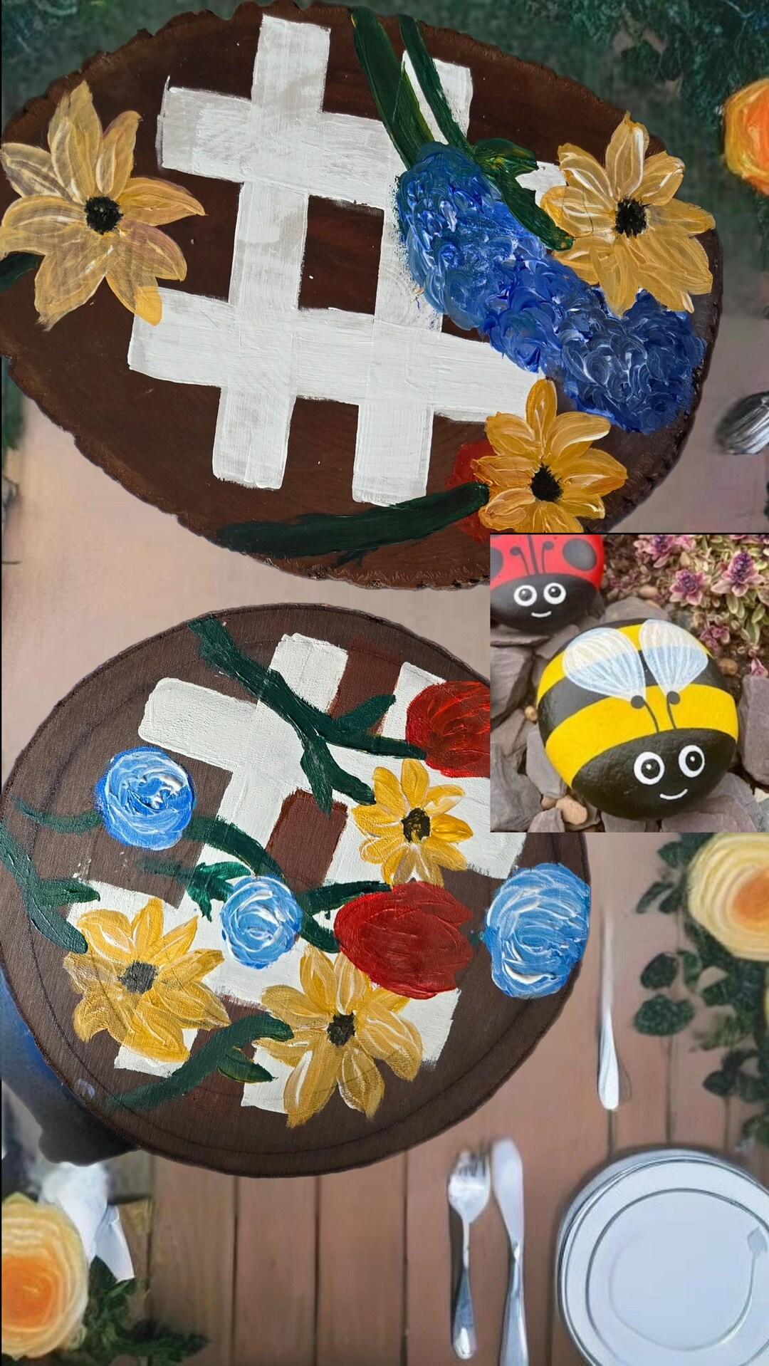 Garden Tic-tac-toe Children's Play. Handpainted Floral Log Slice ...