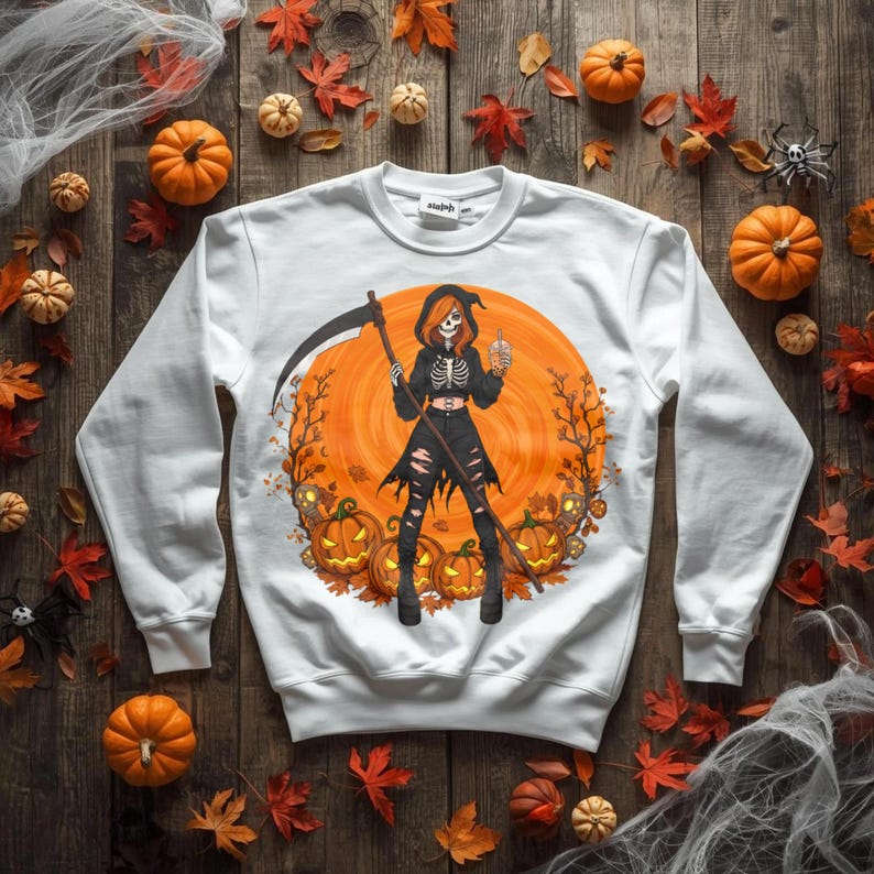 Emo Goth Reaper Girl Boba Tea Art: Halloween Skeleton Design (digital ...