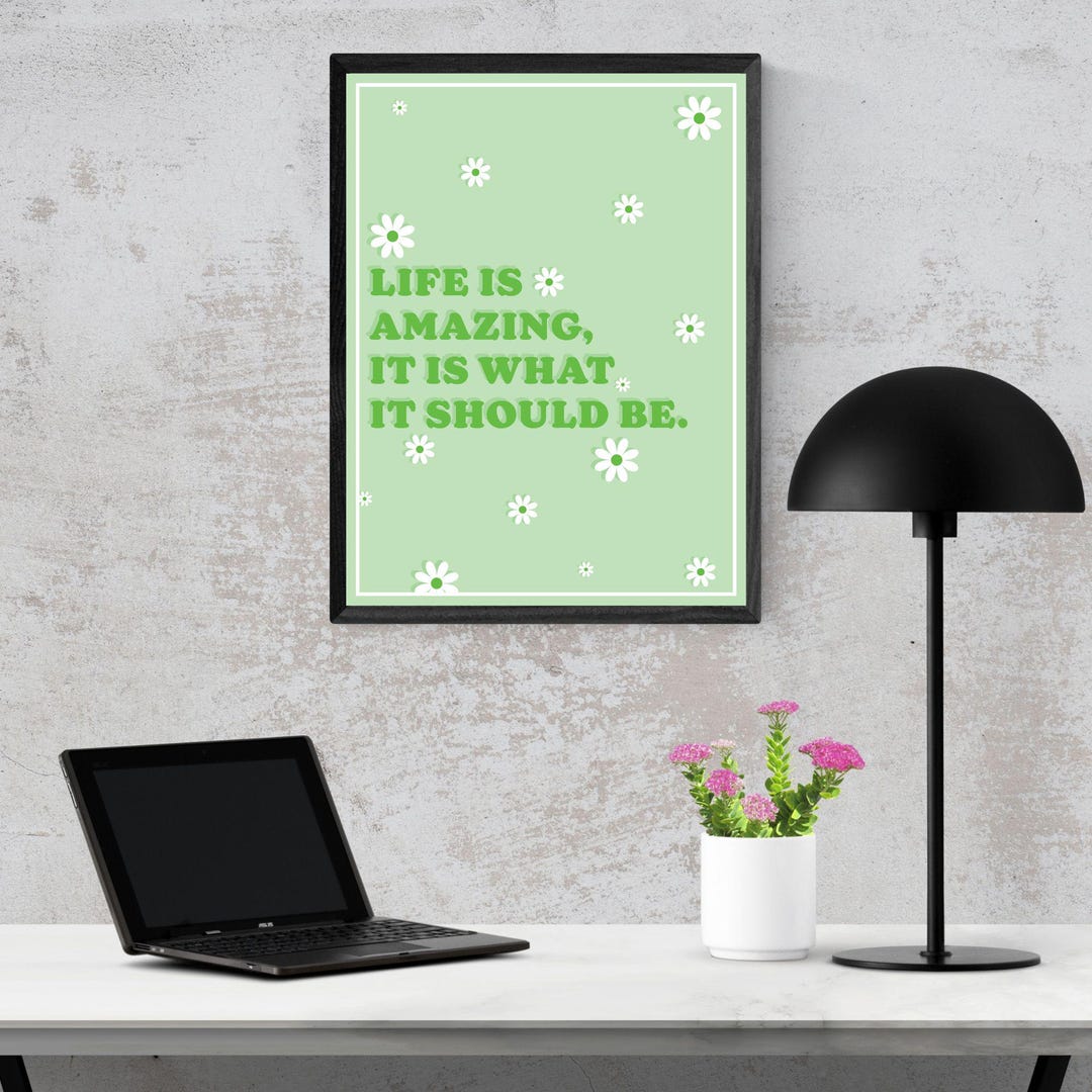 Green Aesthetic Wall Art, Motivational Quote Poster, Retro Print, Green ...