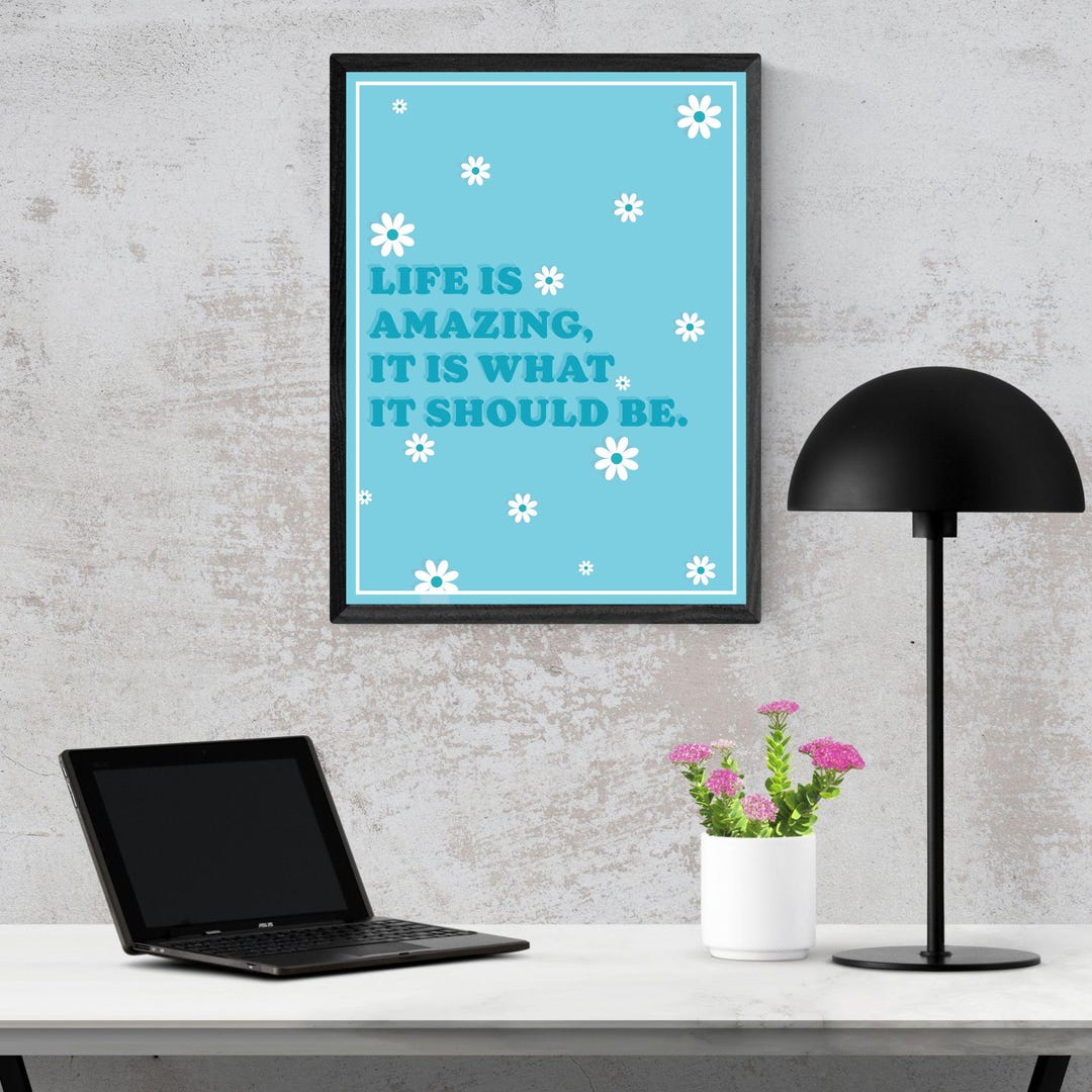 Blue Aesthetic Wall Art, Motivational Quote Poster, Retro Print, Pastel ...