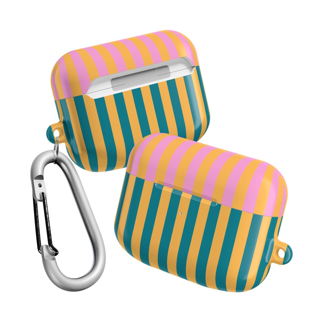 AirPod Case Pink Teal Shifted Line Stripe Print Cover Cute Trendy ...