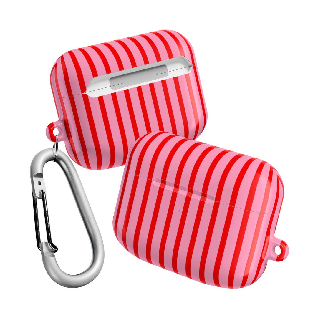 AirPod Case Cute Pink Red Line Candy Pin Stripe Print Cover Trendy ...