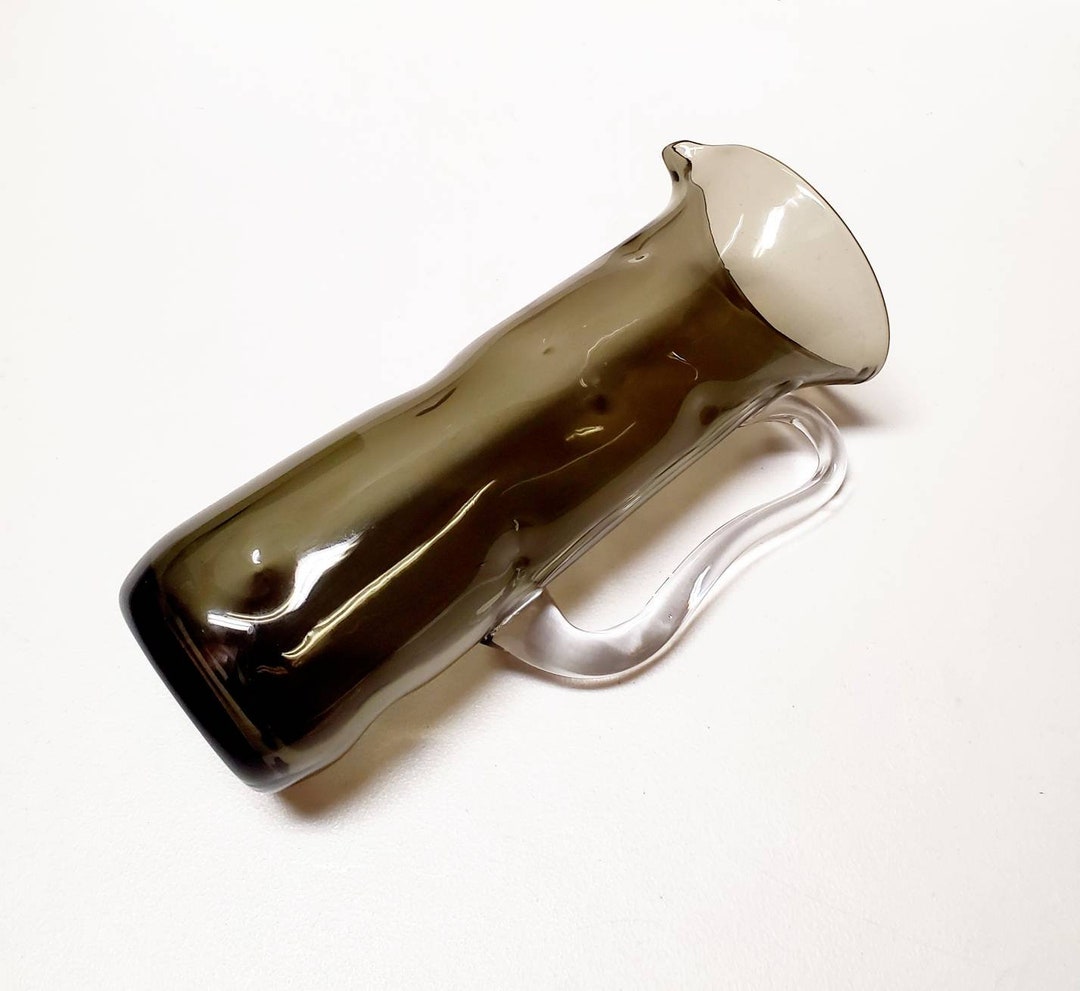 Dimpled Bischoff Glass Pitcher in Charcoal Gray - Etsy