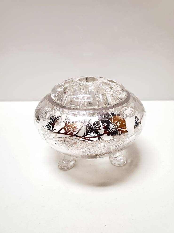 Viking Crystal Glass Flower Frog With Silver Floral Overlay - Etsy