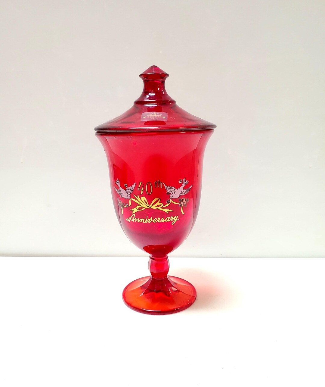 Viking Glass Ruby Red Covered Candy Dish Compote 40th Anniversary - Etsy