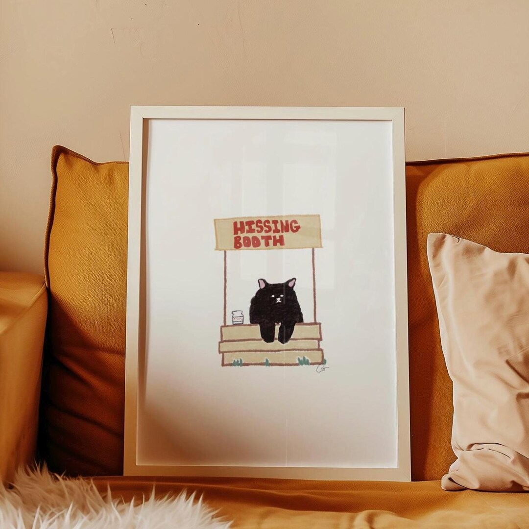 DIGITAL Funny Cat Wall Art - ‘hissing Booth’ Black Cat Illustration ...