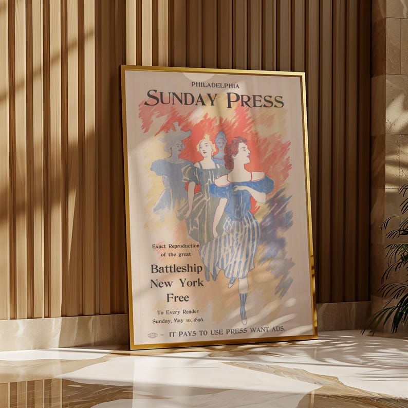 DIGITAL Vintage 1896 Sunday Press Poster – Art Nouveau Newspaper ...