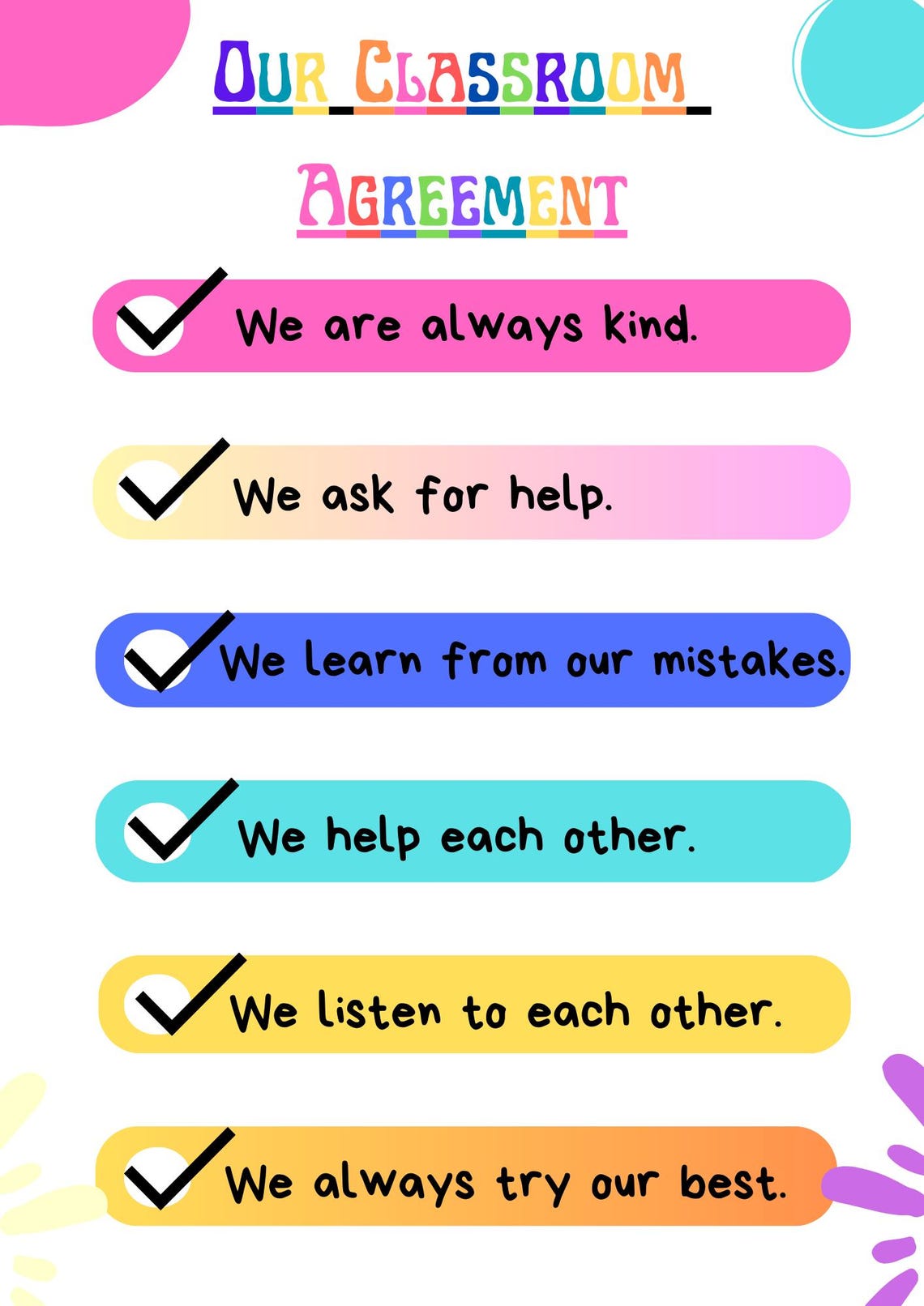 Classroom Rules - Classroom Poster - Classroom Agreement - Classroom ...