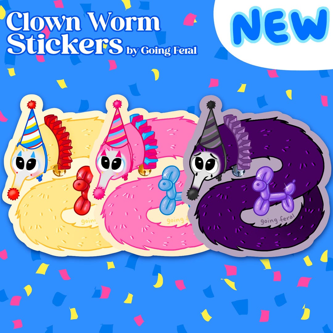 Clown Worm on a String Sticker, Worm on a String Stickers, Clown ...