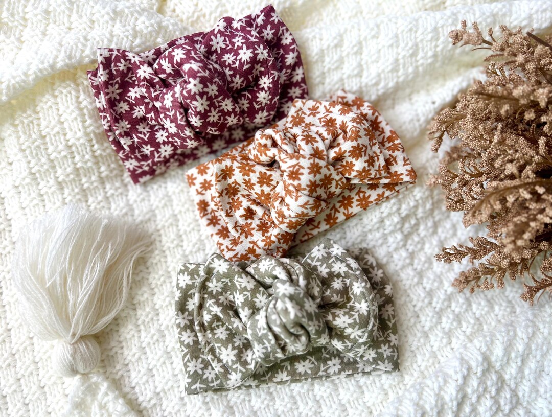 Organic Cotton Fall Baby Bow Headbands: Adjustable Knotted Fall Floral ...