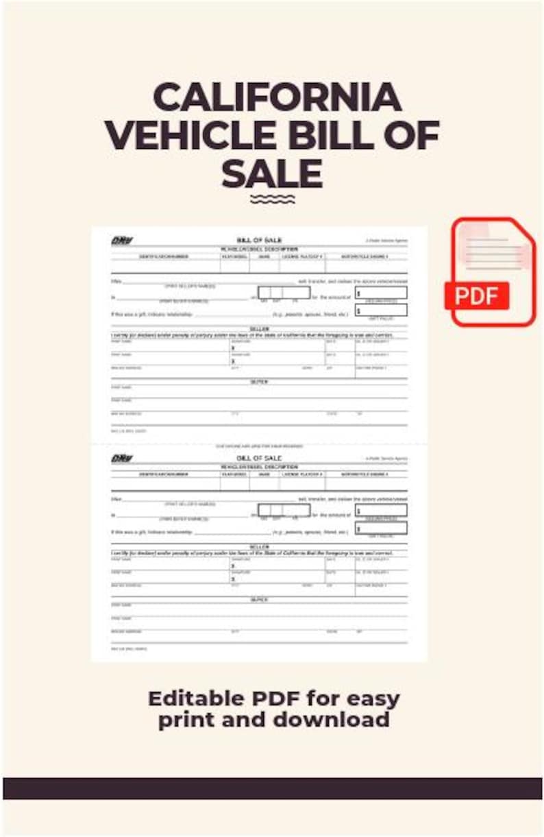 California Vehicle Bill of Sale Template – Printable & Editable PDF for ...