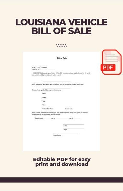 Louisiana Vehicle Bill of Sale Template – Printable & Editable PDF for ...