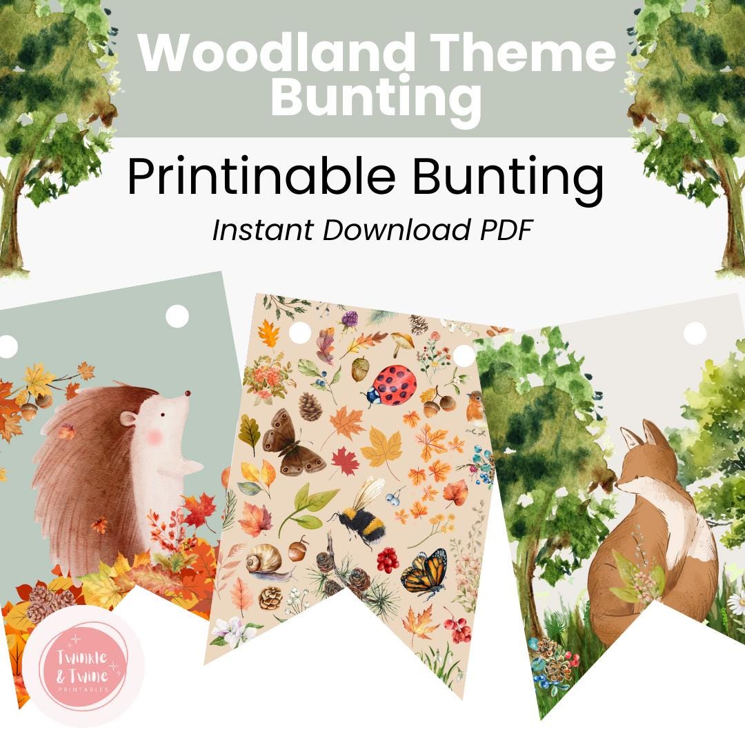 Woodland Theme Printable Bunting, PDF, Instant Download, DIY Banner ...
