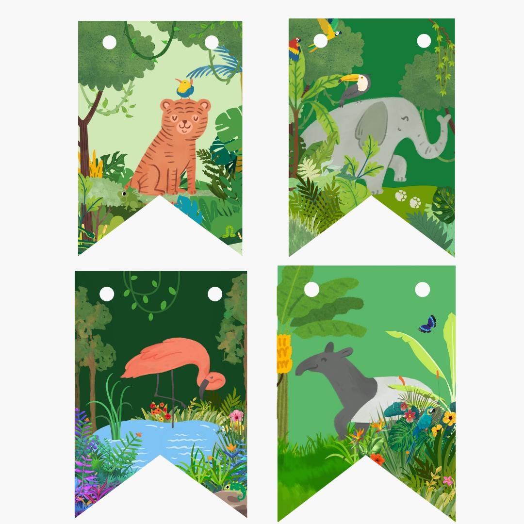 Jungle Animal Theme Printable Bunting, PDF, Instant Download, DIY ...
