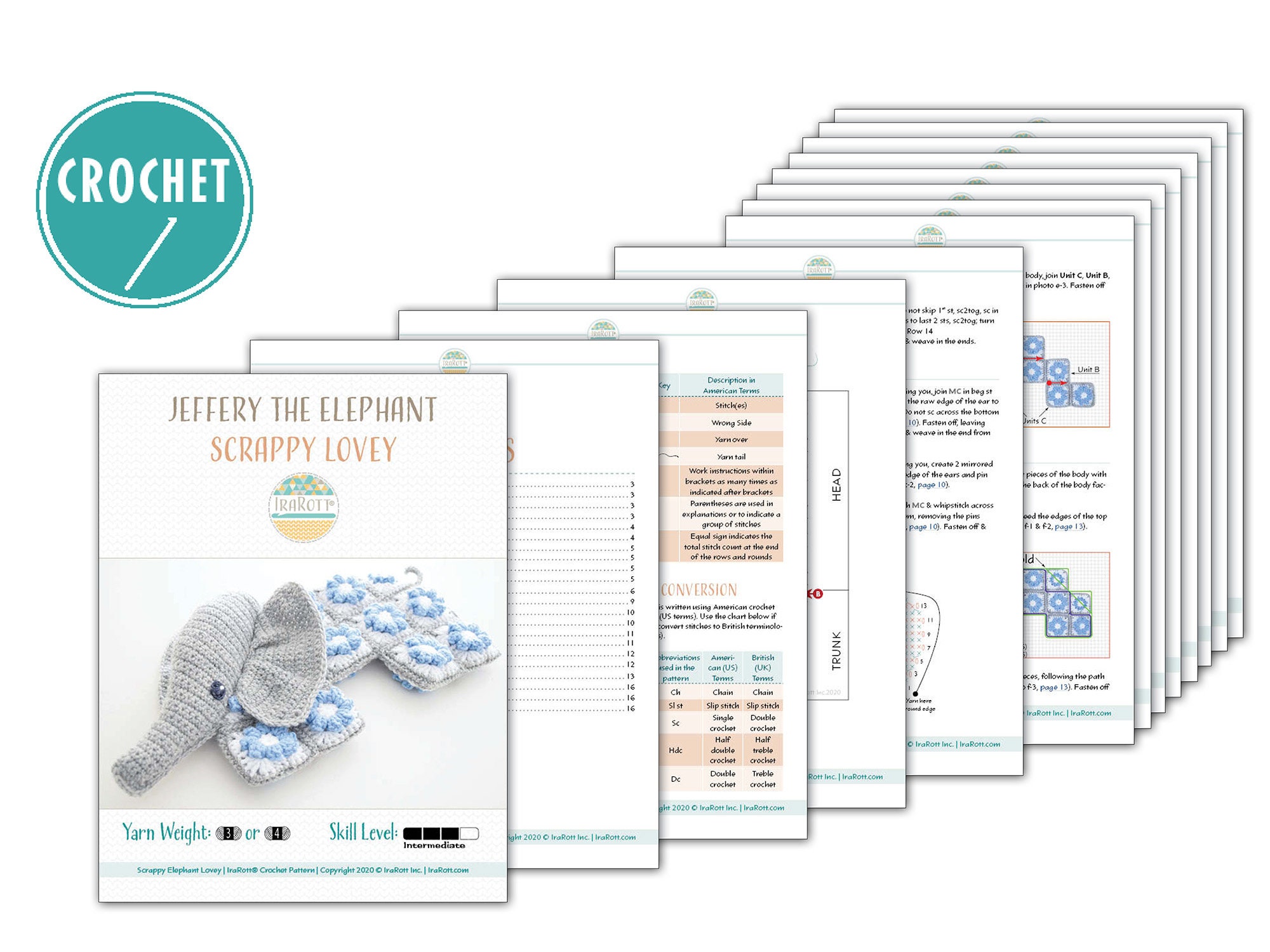 CROCHET PATTERN Jeffery the Elephant Scrappy Lovey - Etsy Canada