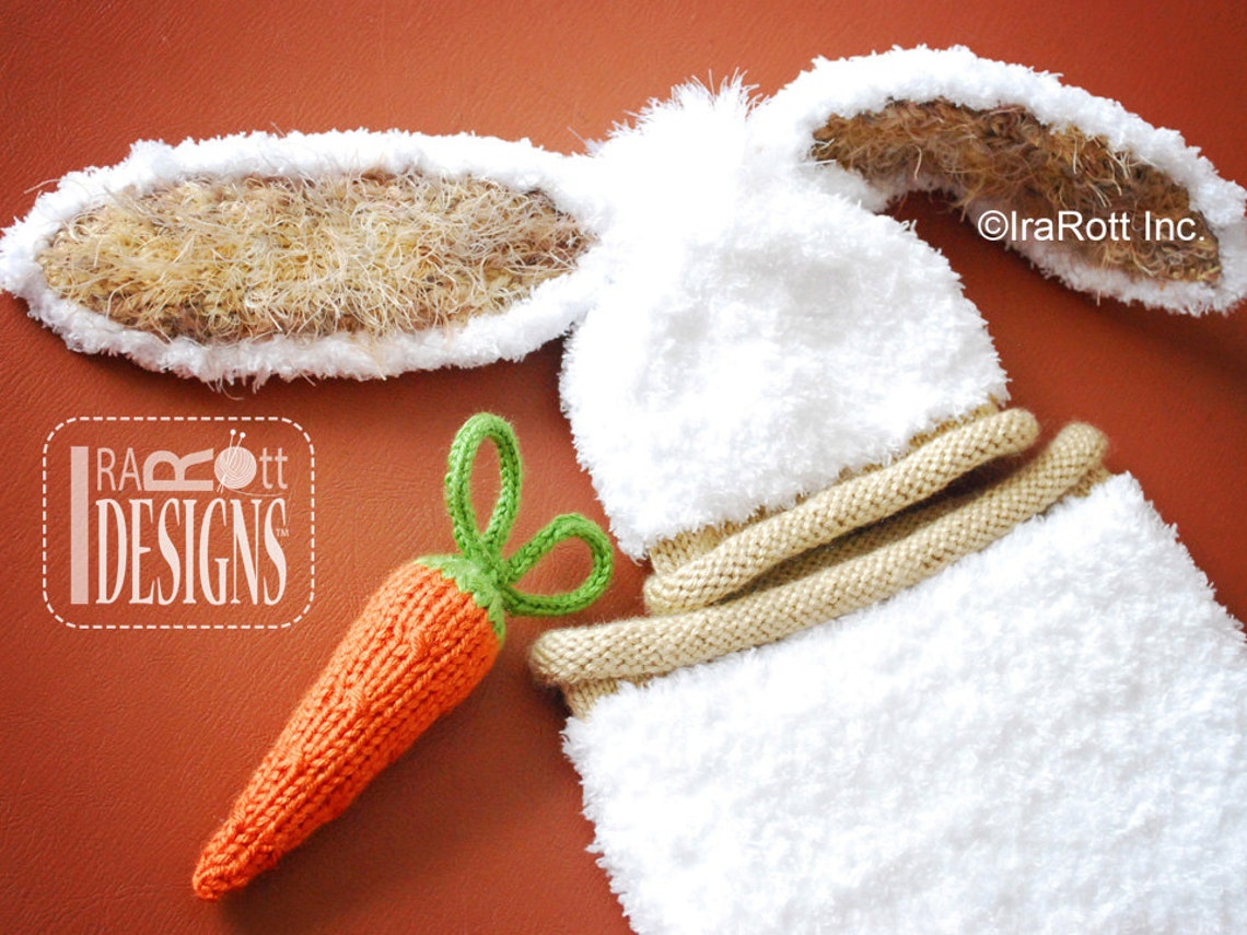 KNITTING PATTERN Bunny Rabbit Baby Hat With Carrot and Cocoon - Etsy