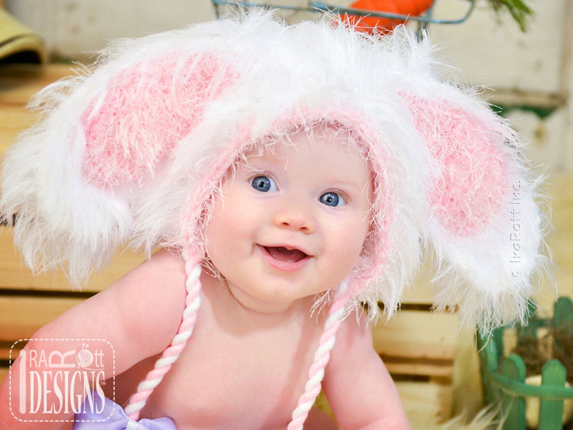 CROCHET PATTERN Fluffy the Bunny Bonnet Hat With Furry Pompoms - Etsy