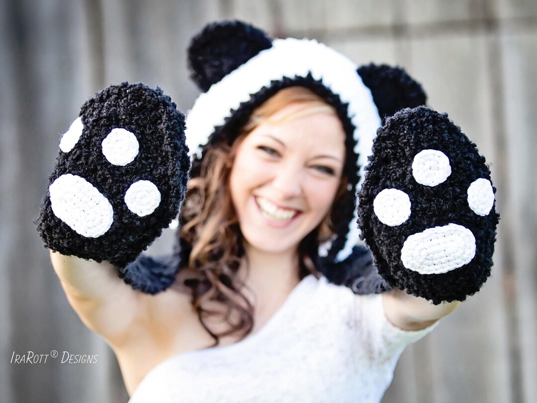 Panda Scood Crochet Pattern – Hooded Scarf With Paw-print Pockets and ...
