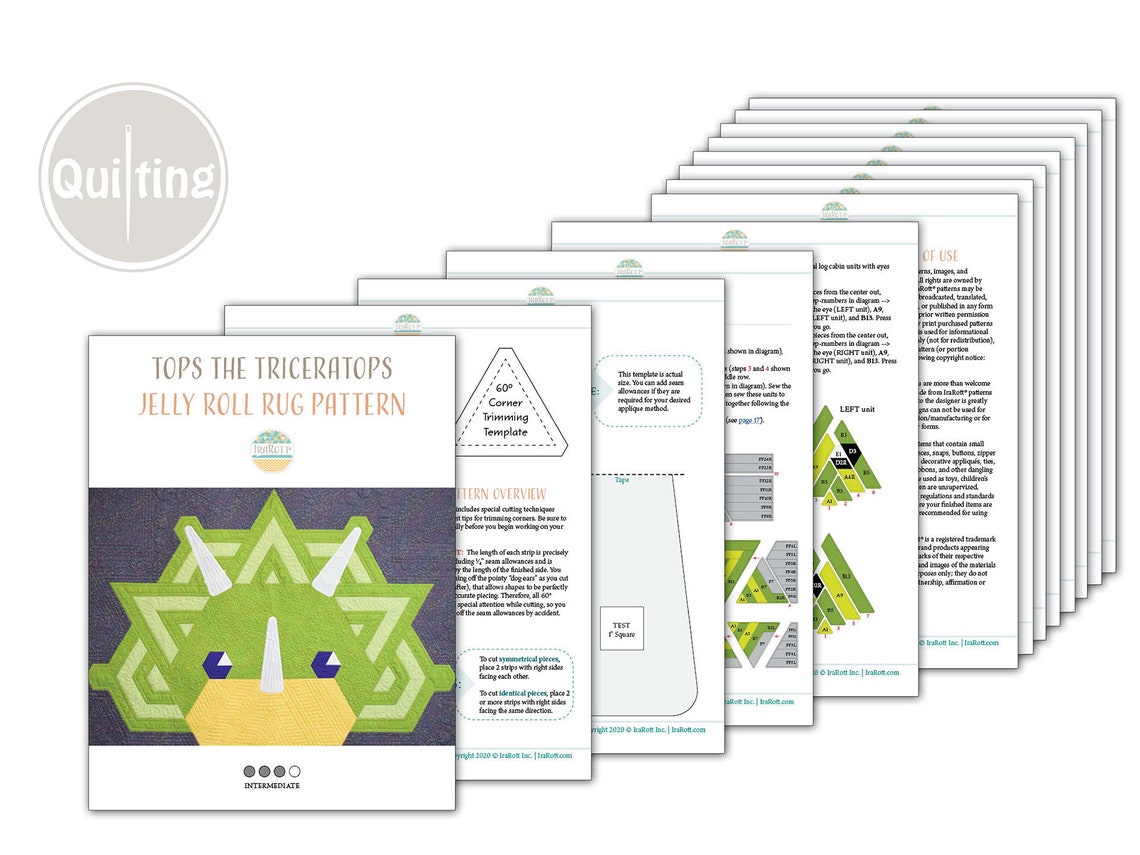 QUILTING PATTERN Tops The Triceratops Jelly Roll Rug | Etsy
