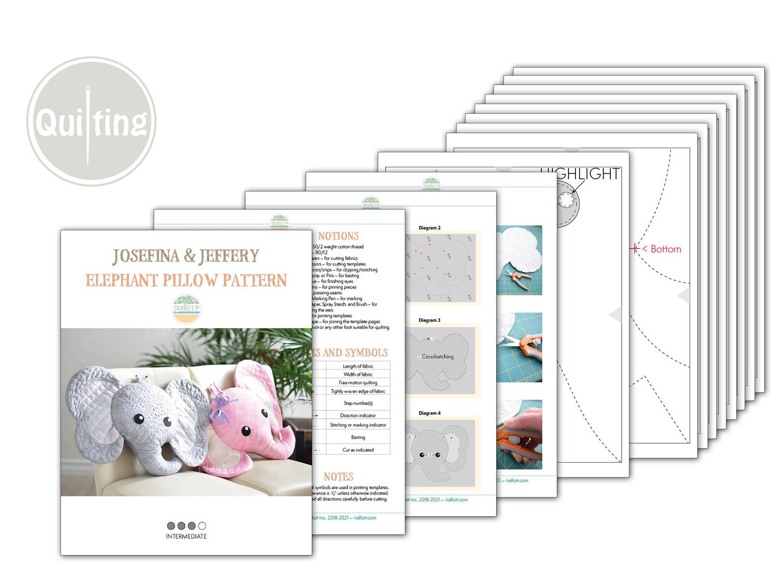 QUILTING PATTERN Josefina and Jeffery Elephant Pillow - Etsy Canada