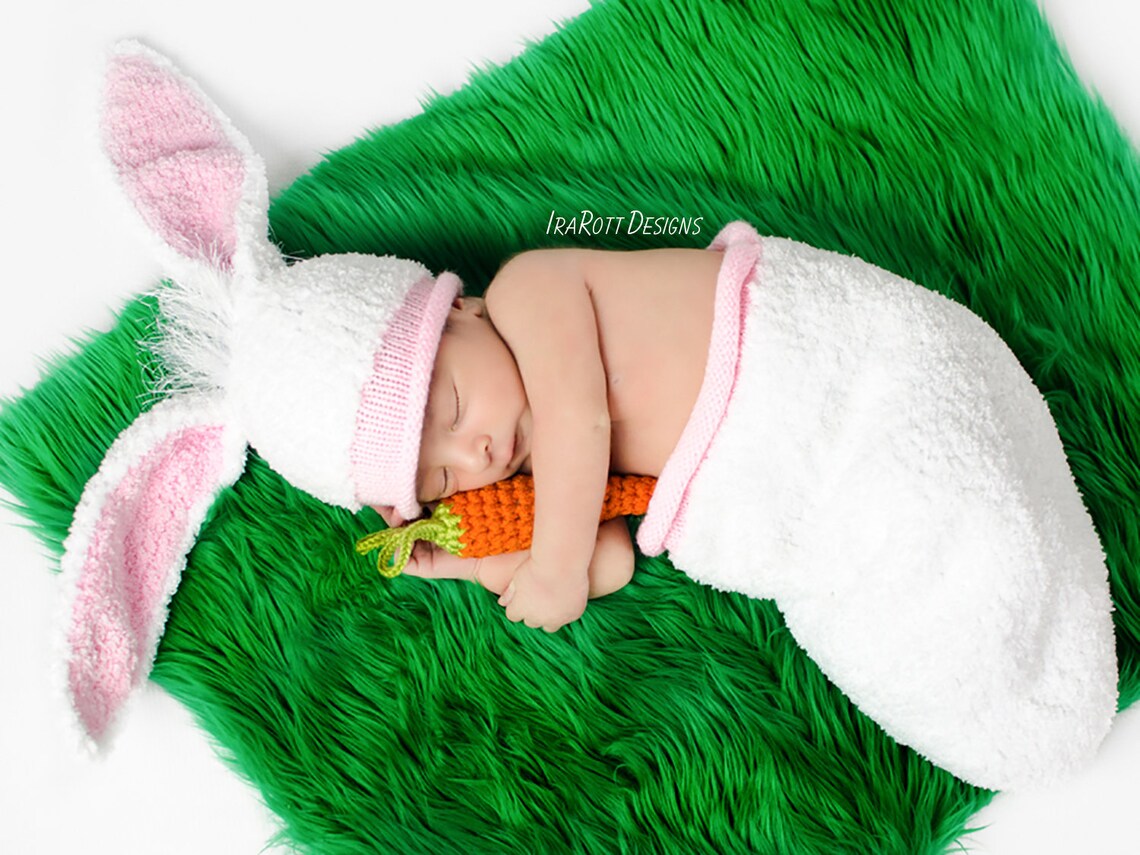 KNITTING PATTERN Bunny Rabbit Baby Hat With Carrot and Cocoon - Etsy