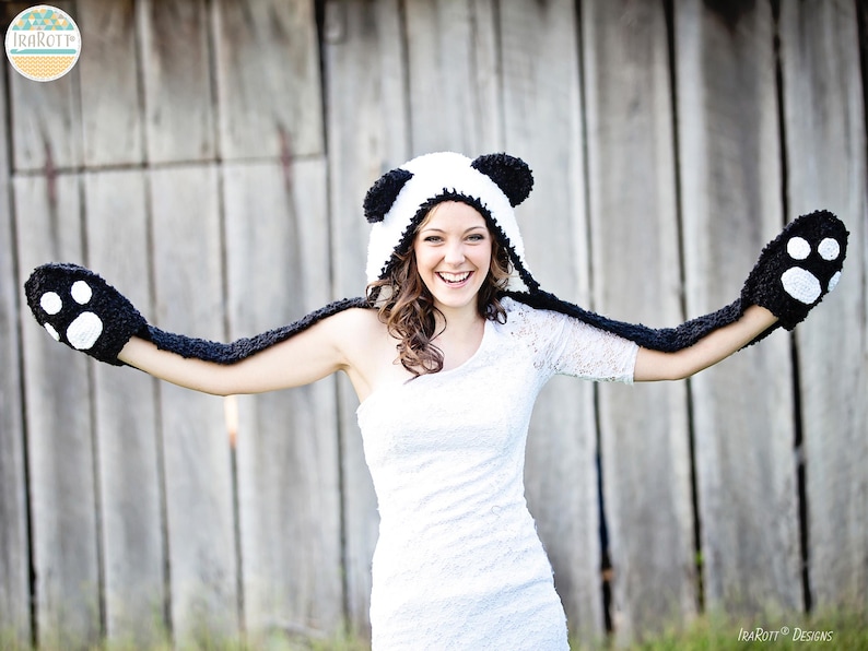 Panda Scood Crochet Pattern – Hooded Scarf with Paw-Print Pockets and ...