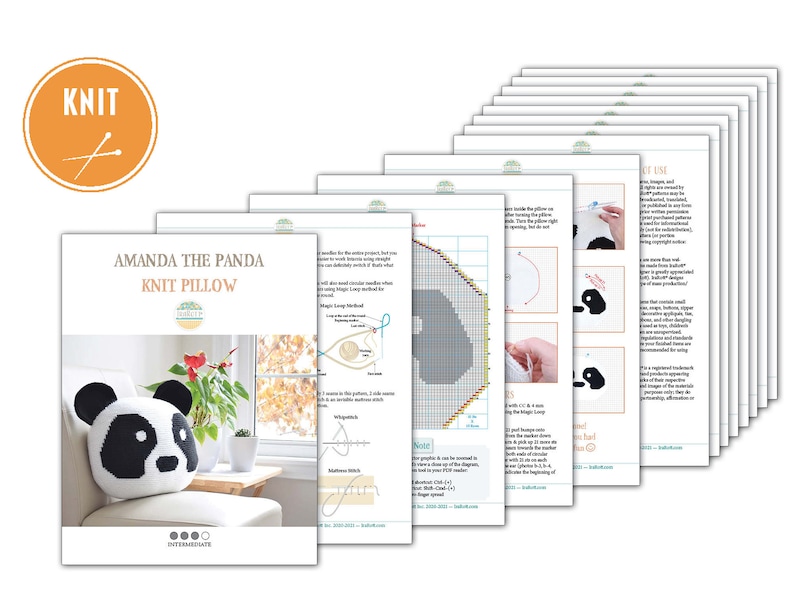 Panda Pillow Knitting Pattern PDF – Stuffed Pillow for Home Decor ...