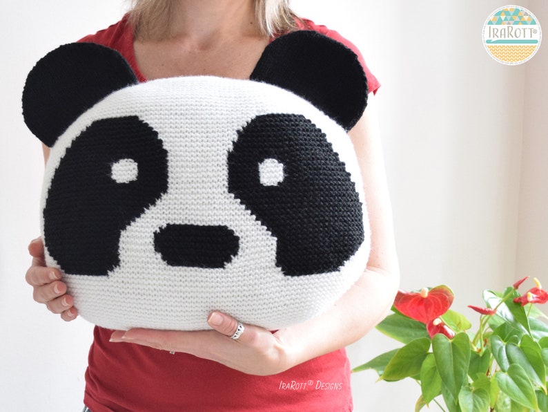 Panda Pillow Knitting Pattern PDF – Stuffed Pillow for Home Decor ...